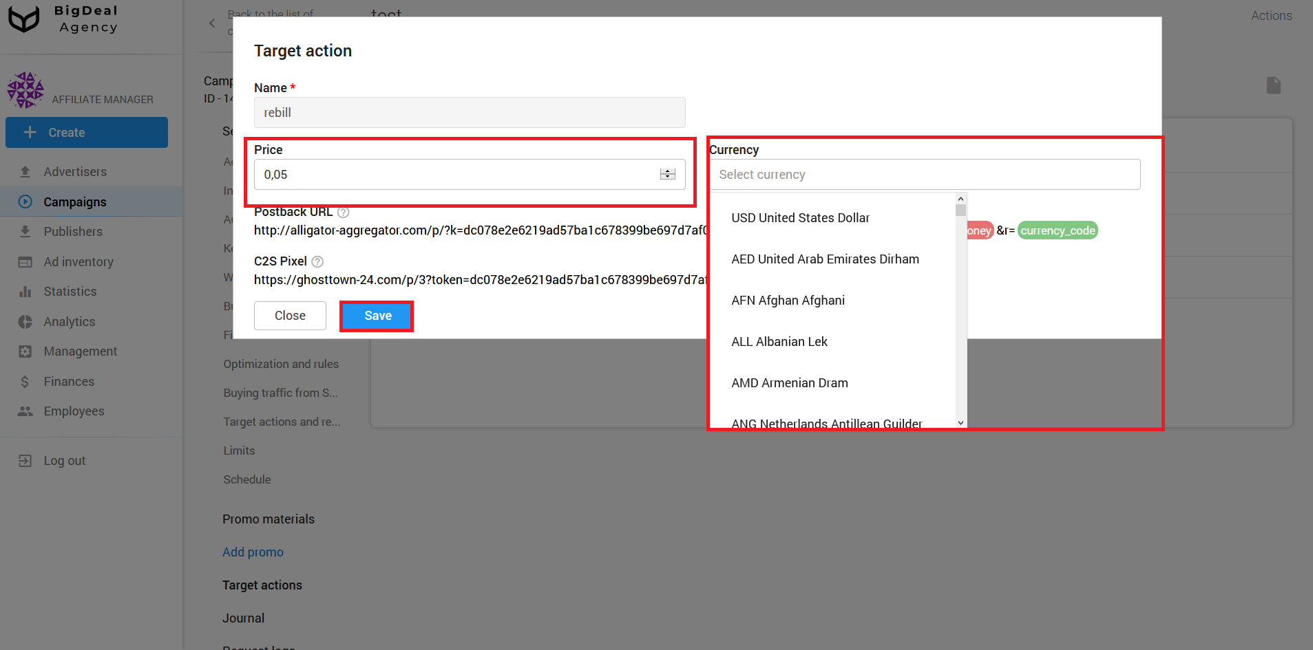 Integrate MANAGED Advertiser via Postback URL - Salematics