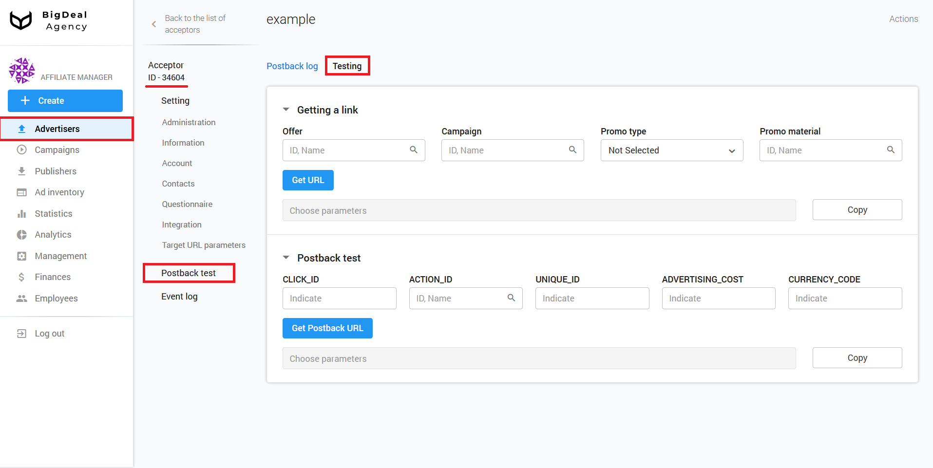 Integrate MANAGED Advertiser via Postback URL - Salematics