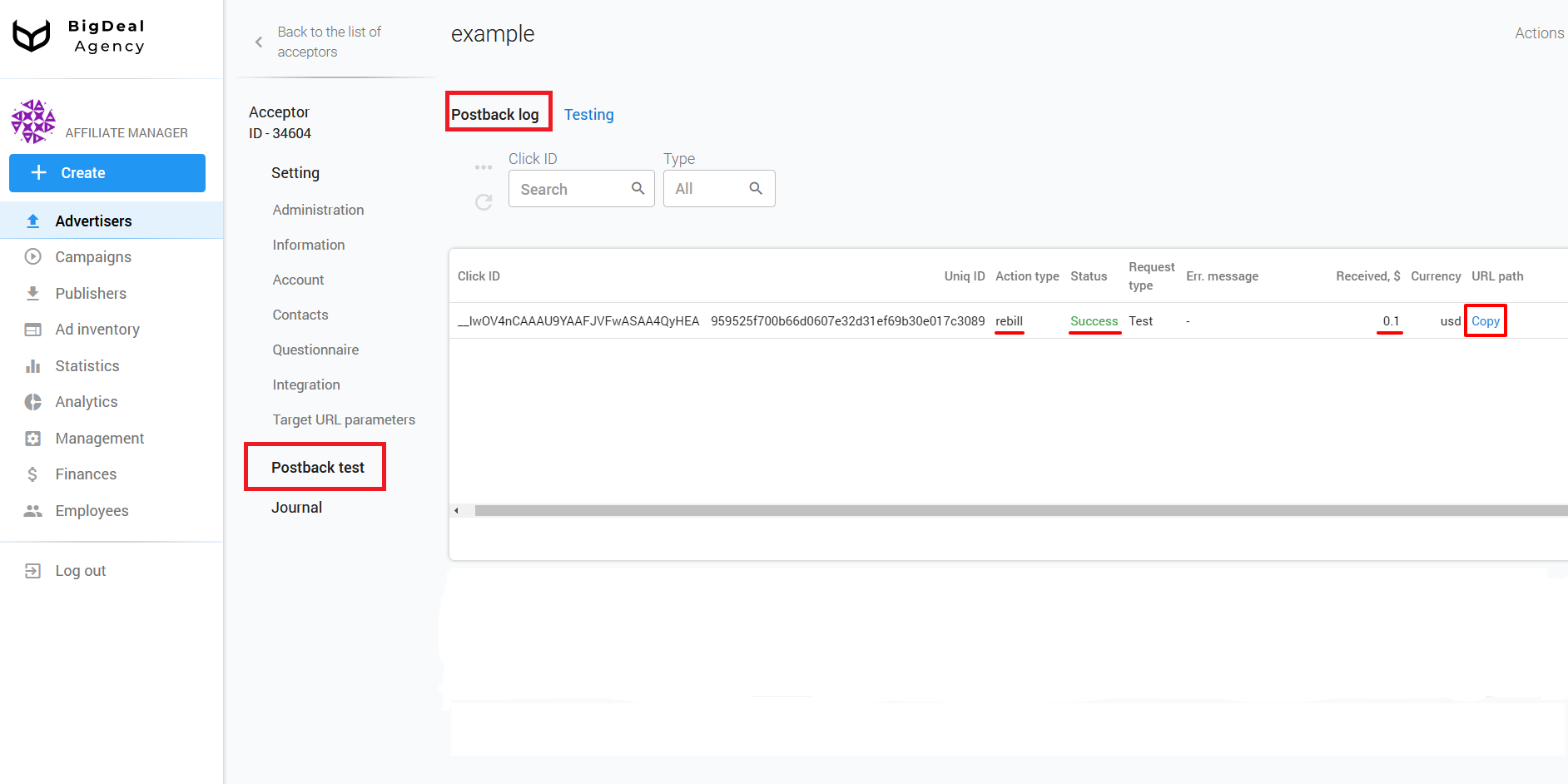 Integrate MANAGED Advertiser via Postback URL - Salematics